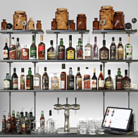 Large bar showcase with strong alcohol. The pub - Restaurant - 3D model