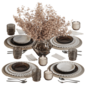 Table Setting Set With Bouquet 01 - Tableware - 3D model