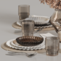 Table Setting Set With Bouquet 01 - Tableware - 3D model