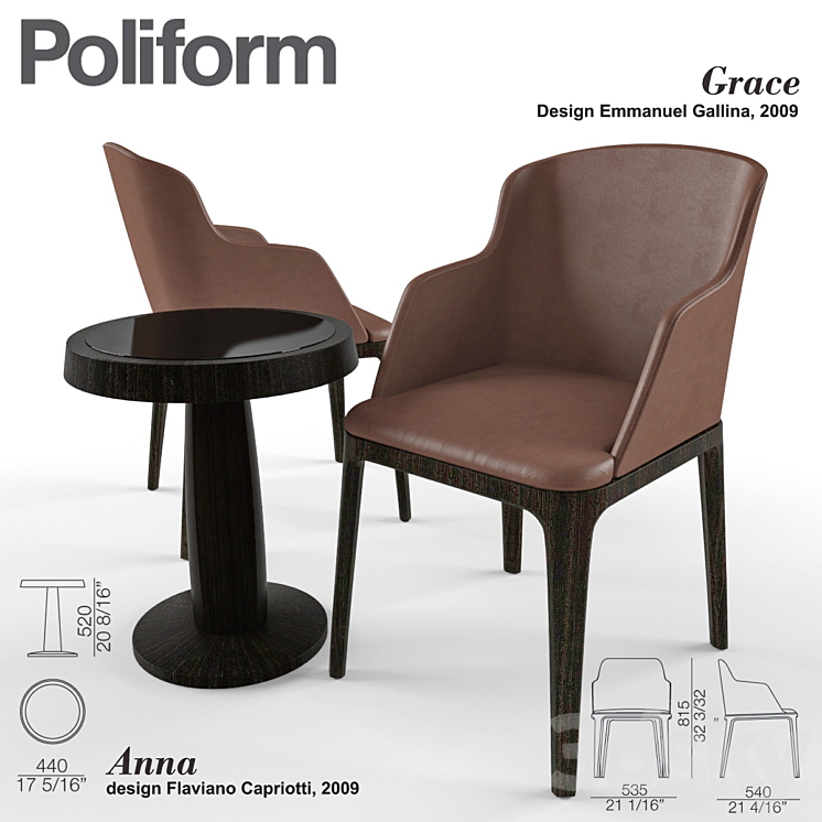Poliform Grace & Anna - Table + Chair - 3D model