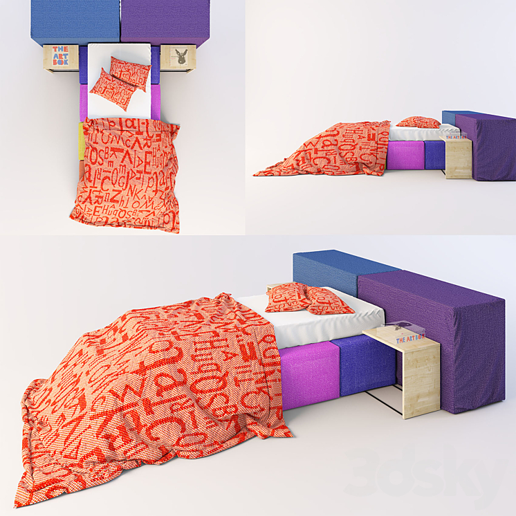 Bed PUZZLE with modular tables and linens - Bed - 3D model