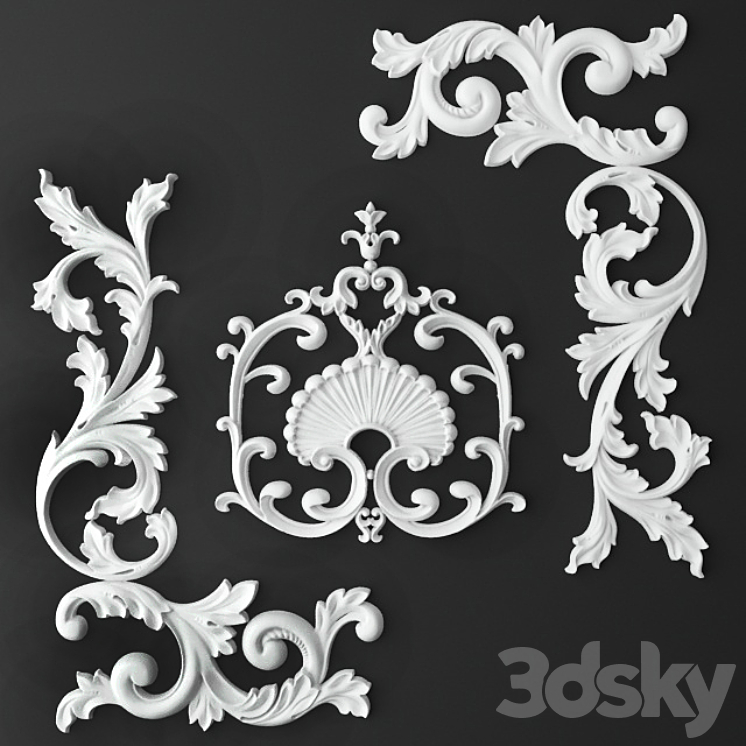 Moldings, corner cartouche. - Decorative plaster - 3D model