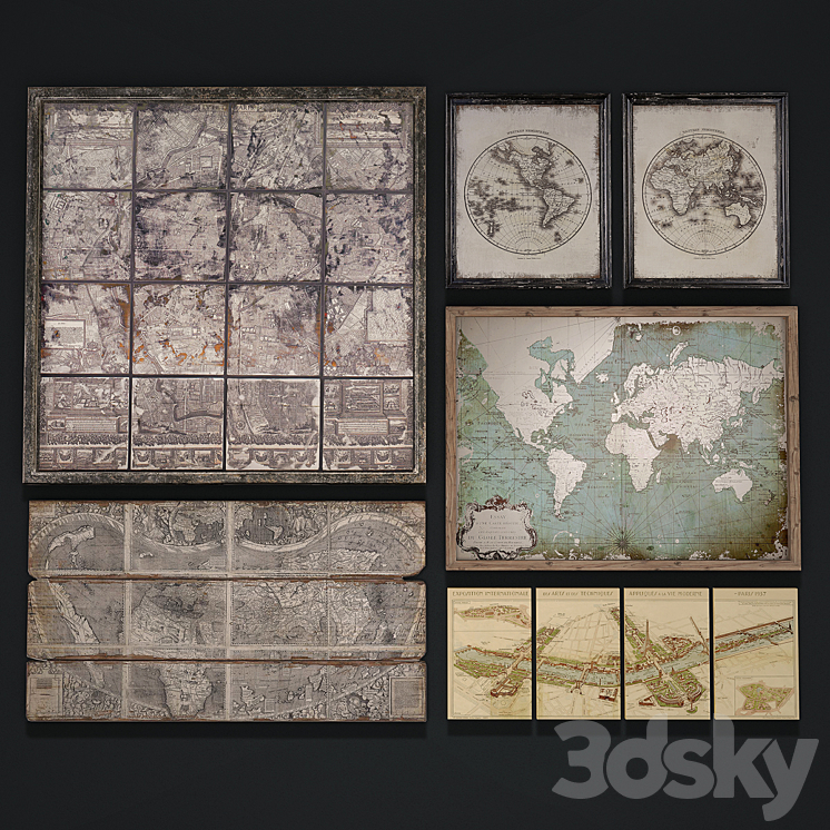 Collection of pictures with maps - Frame - 3D model