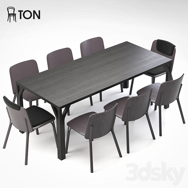 Ton Split chair & Bloom table - Table + Chair - 3D model