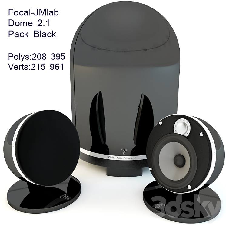 Focal-JMlab Dome 2.1 Pack Black 3D Max v 2014 - Audio tech - 3D model