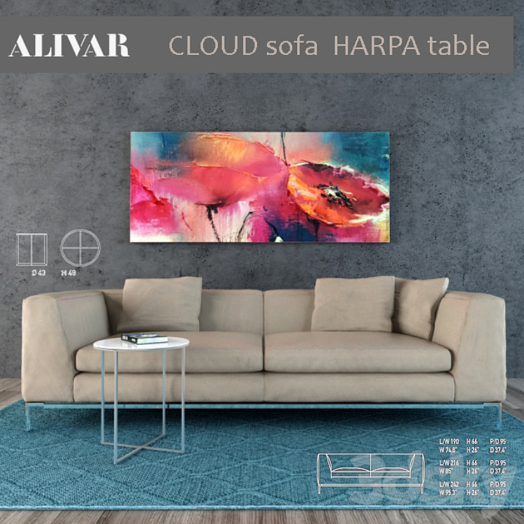ALIVAR SET Cloud sofa, Harpa tabele, CHANDRA carpet - Sofa - 3D model