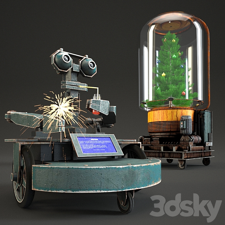 The robot and the Christmas tree. - Toy - 3D model