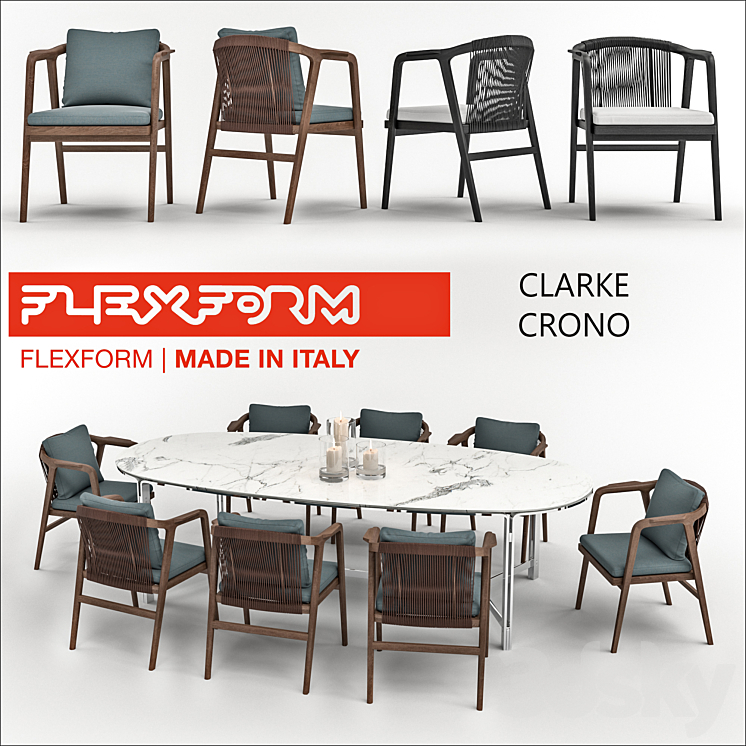 FLEXFORM table CLARKE chair CRONO - Table + Chair - 3D model