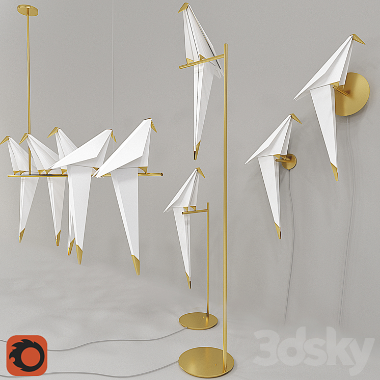 Origami bird - Pendant light - 3D model
