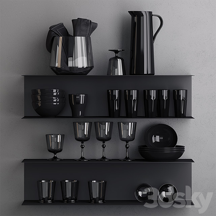 Botkyrka Black Set - Tableware - 3D model