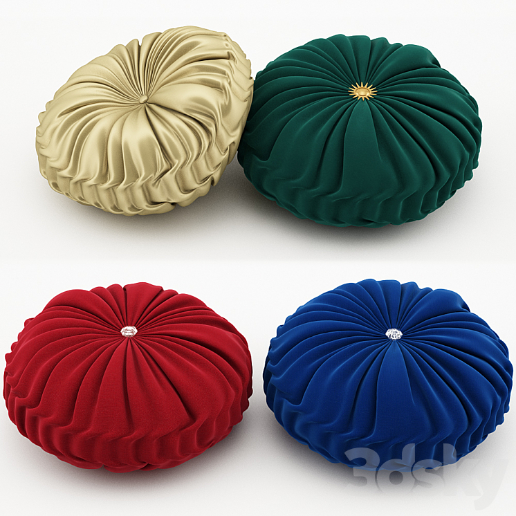 Round classical cushions with decorative detail - Pillows - 3D model