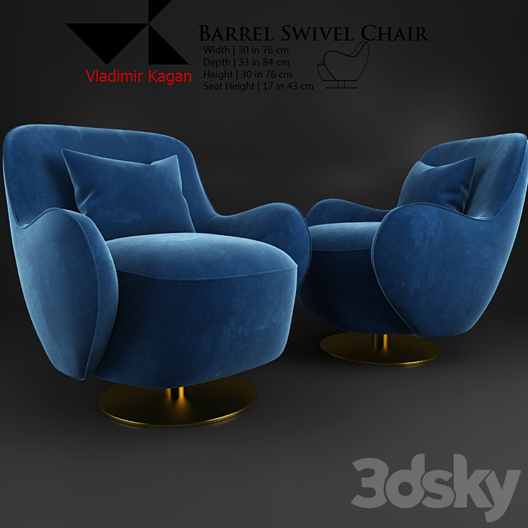 Barrel Swivel Chair Round leg - Arm chair - 3D model
