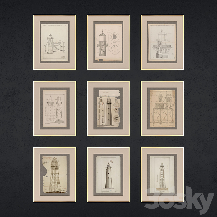 Collection of paintings with lighthouse - Frame - 3D model