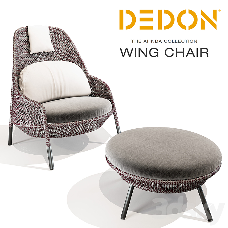 Dedon AHNDA Wing Chair and Footstool - Arm chair - 3D model