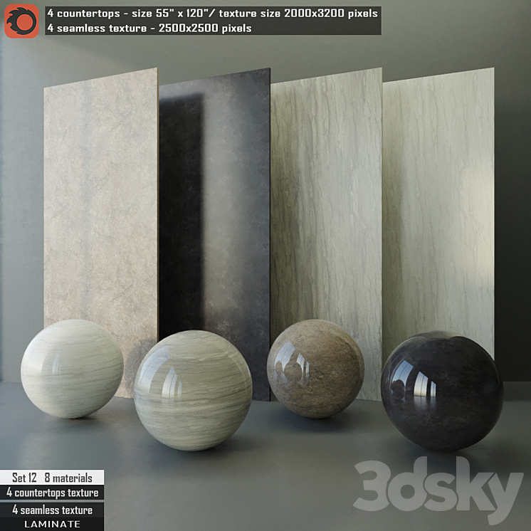 Laminate countertops & Seamless texture Set 12 - Tile - 3D model