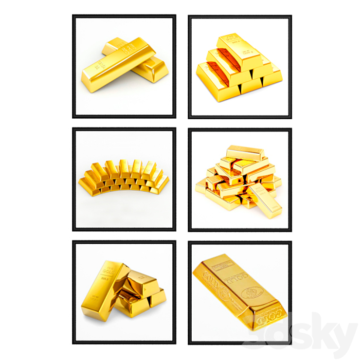 A set of posters with gold bars. - Frame - 3D model