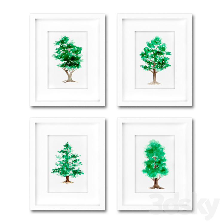 Wall Art Set of 4 Trees. - Frame - 3D model