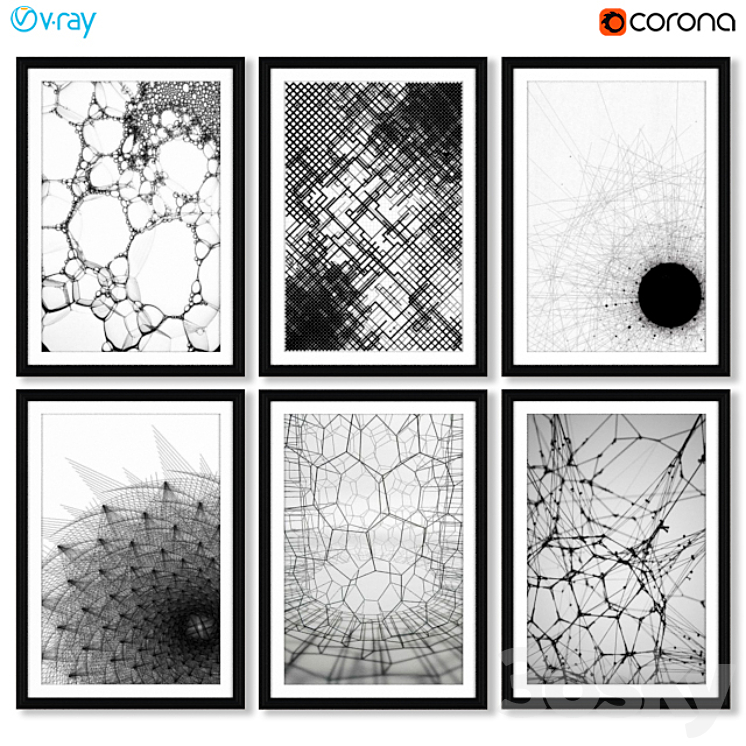 A series of black and white geometric posters. - Frame - 3D model