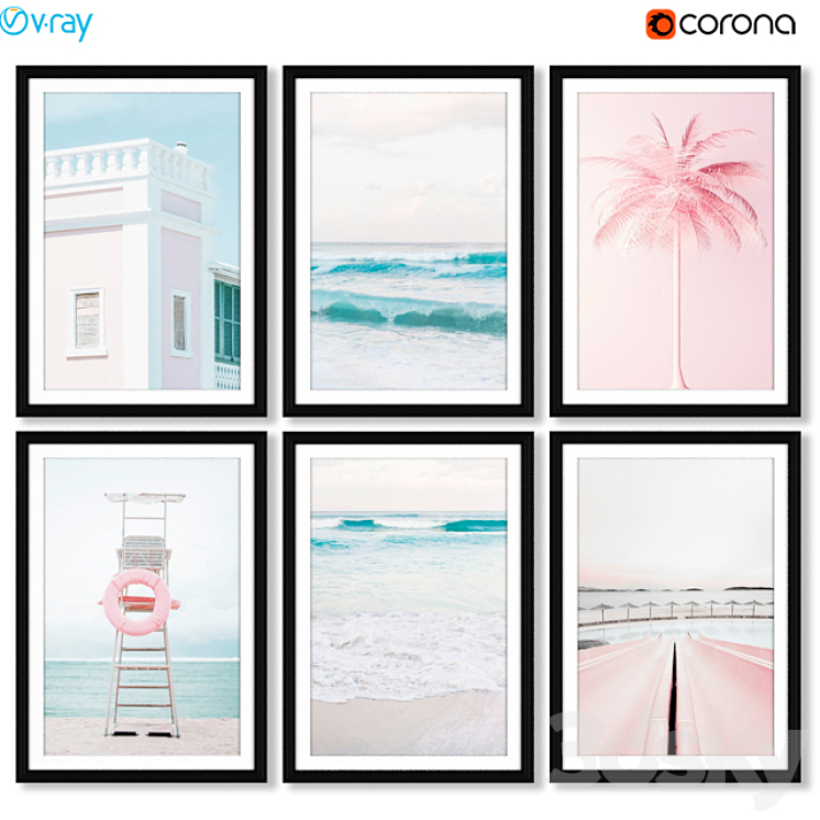A series of posters with sea and beach. - Frame - 3D model