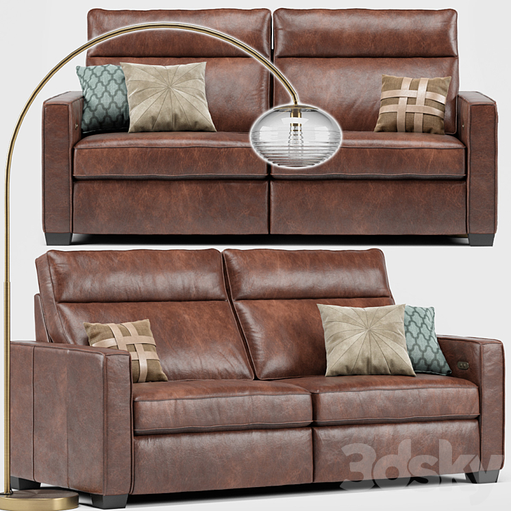 Henry Leather Recliner Sofa, Overarching Ripple Floor Lamp - Sofa - 3D ...