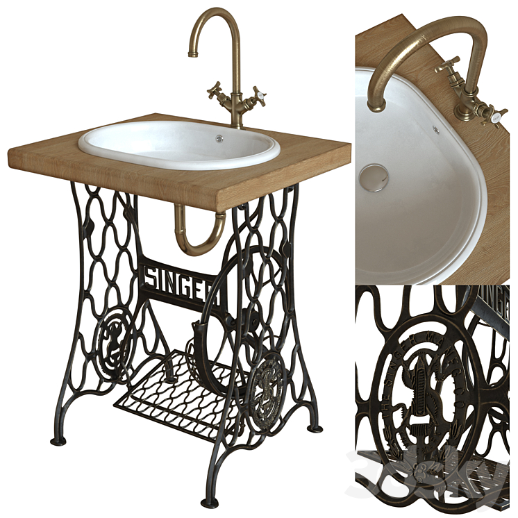 SEREL Washbasin & Singer stand countertop - Wash basin - 3D model