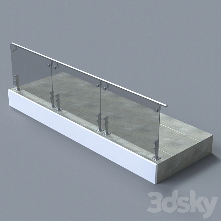 Glass Handrail with short Baluster - Facade element - 3D model