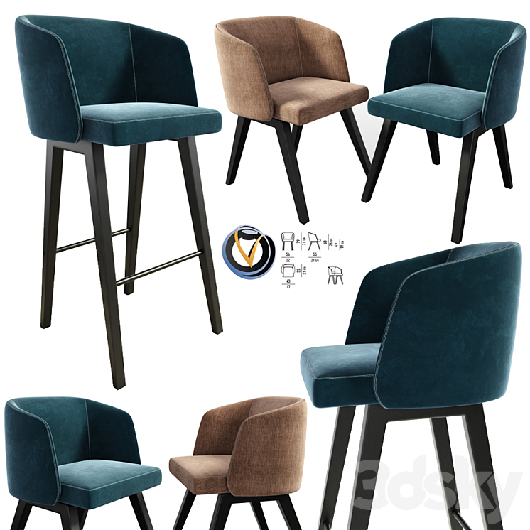 Minotti Creed Dining Chair And Bar Stool - Chair - 3D model