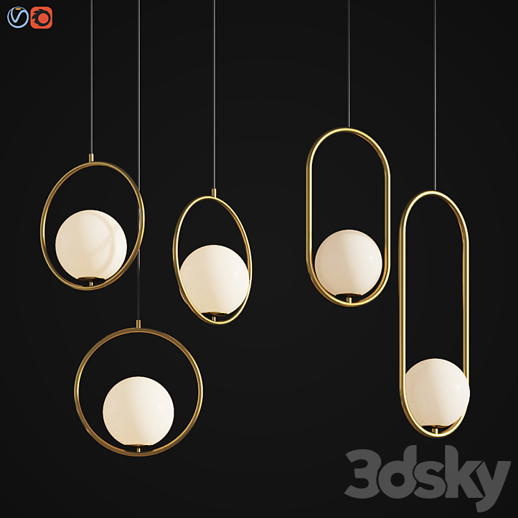 Two Pendant Hanging Light Set 01 - Pendant light - 3D model
