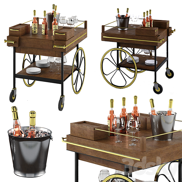 Retro modern bar cart - Restaurant - 3D model