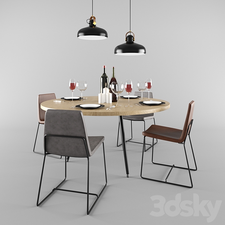 Modern dinning set - Table + Chair - 3D model