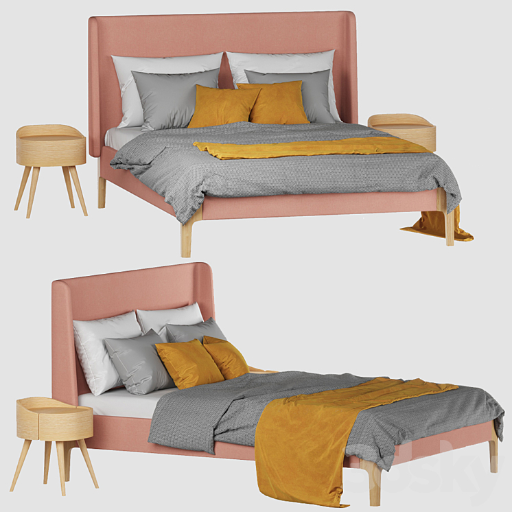 Roscoe Bed and Ada Bedside Table - Bed - 3D model