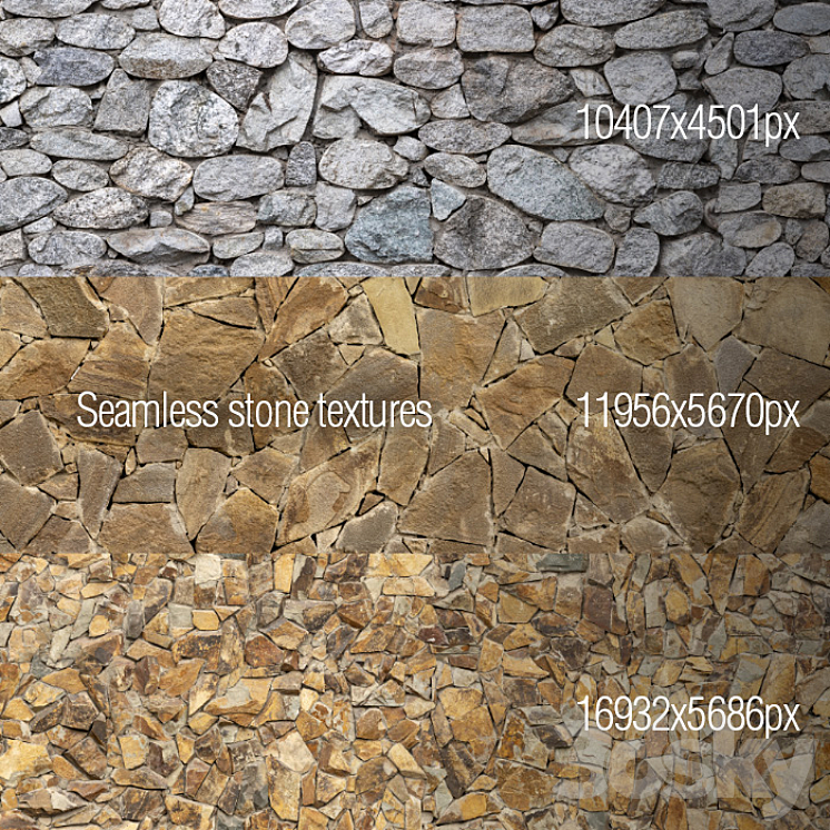 Seamless texture of natural stone. 3 pieces - Stone - 3D model