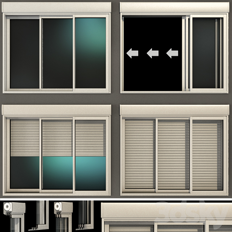 Sliding stained glass windows with roller shutters - Windows - 3D model