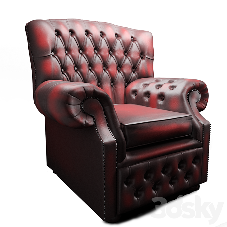 Chesterfield Monks High Back Wing Chair - Arm chair - 3D model