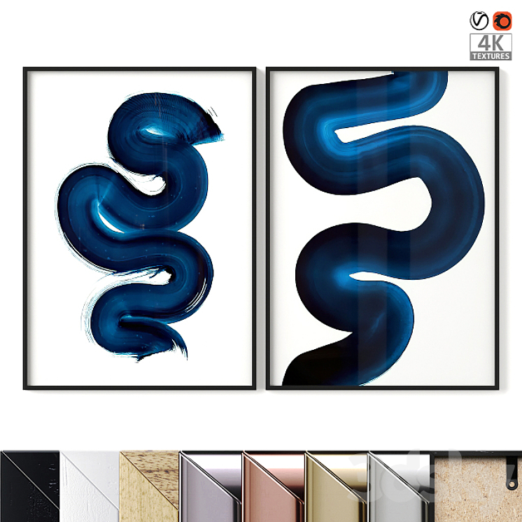 Poster Set "Blue Swirl" - Frame - 3D model