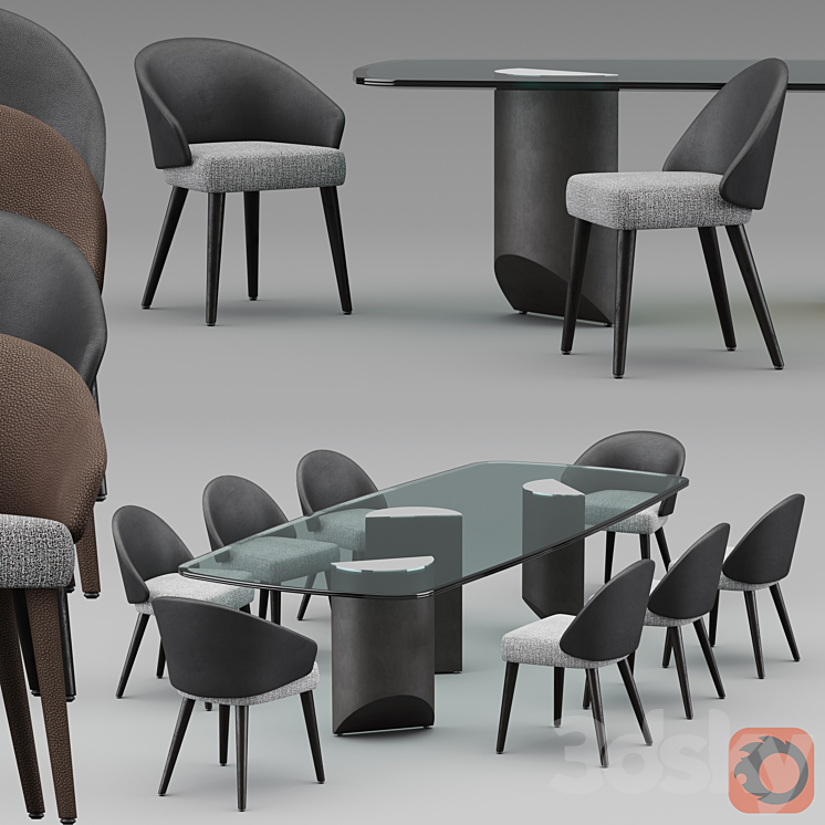 Minotti table and chairs 2019 COLLECTION - Table + Chair - 3D model