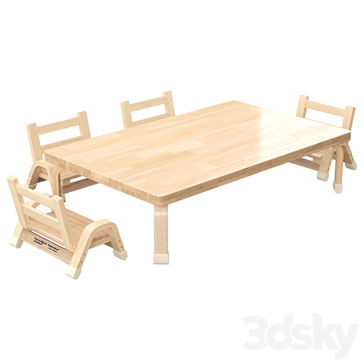 Kids 5 Piece Writing Table and Chair Set - Table + Chair - 3D model