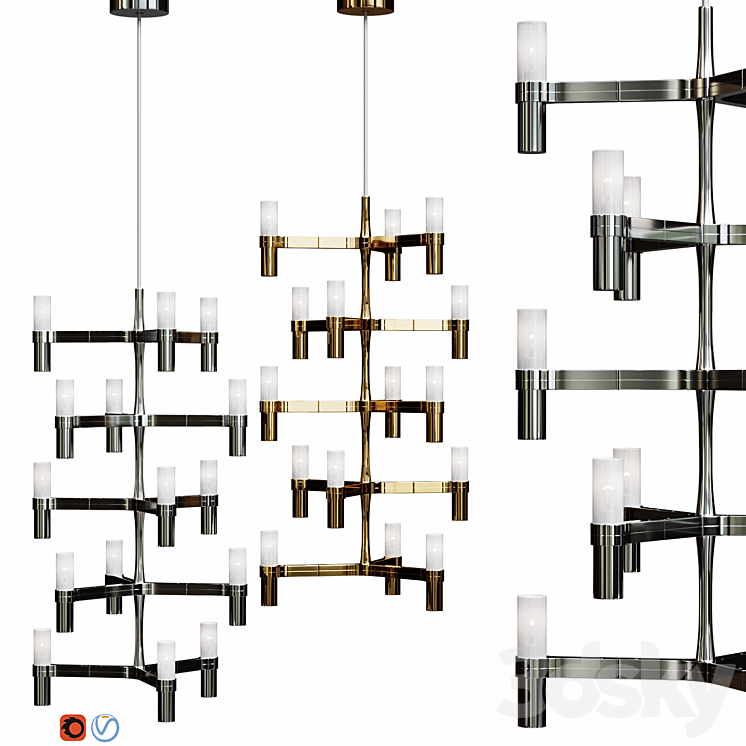 Nemo CROWN Multi Aluminum and Gold Metal - Pendant light - 3D model