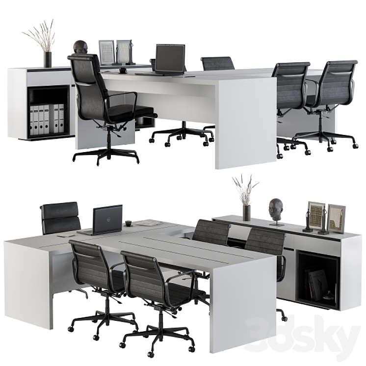 Office Boss Desk with Chairs - Office furniture - 3D model