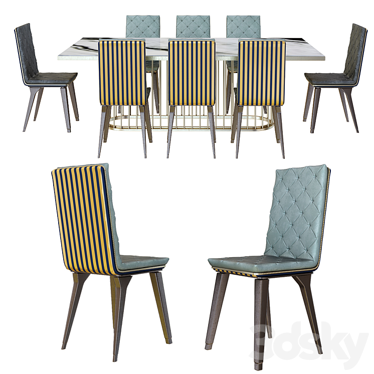 modern dining table chair - Table + Chair - 3D model