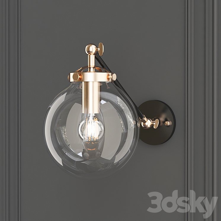Bistro Globe Clear Glass Bra Gold - Wall light - 3D model