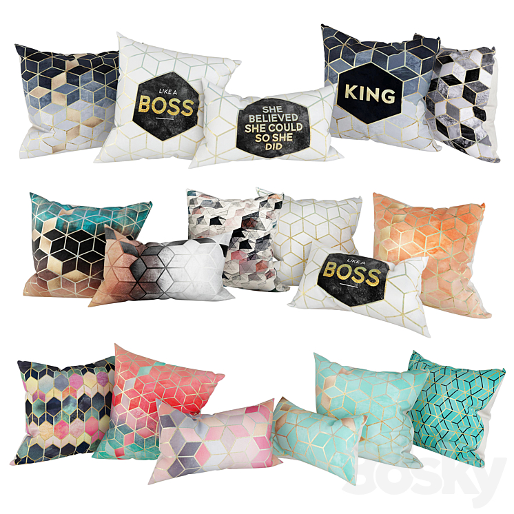 Nordic Geometry 3 Pillow Set - Pillows - 3D model