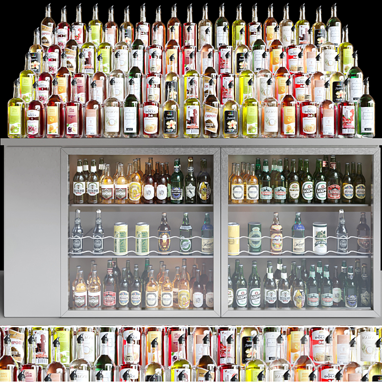 Huge bar with a large selection of alcohol. Cocktail - Restaurant - 3D ...