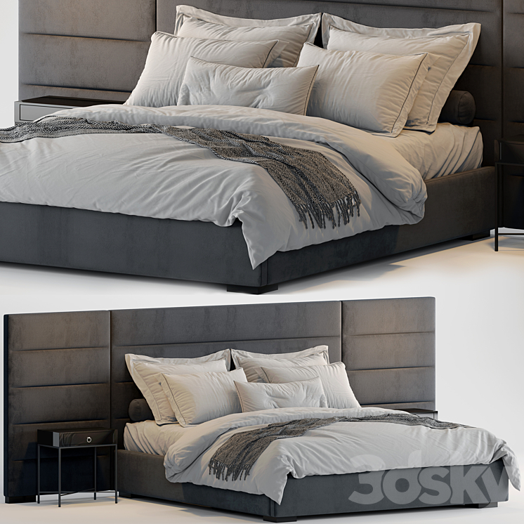 RH Modena Horizontal Channel Panel Fabric Platform Bed2 - Bed - 3D model