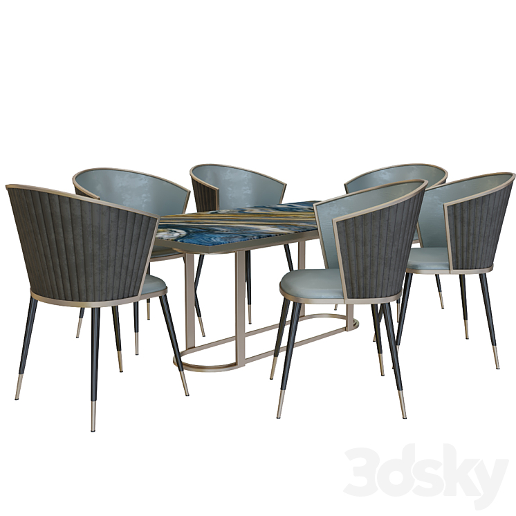 modern dining table chair 2 - Table + Chair - 3D model