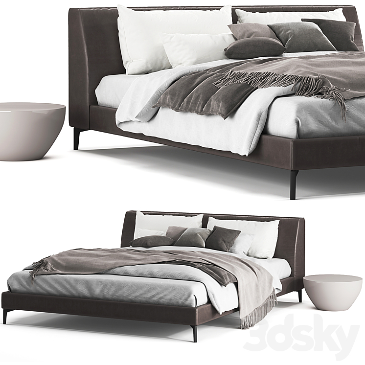 Meridiani Louis up Leather Bed - Bed - 3D model