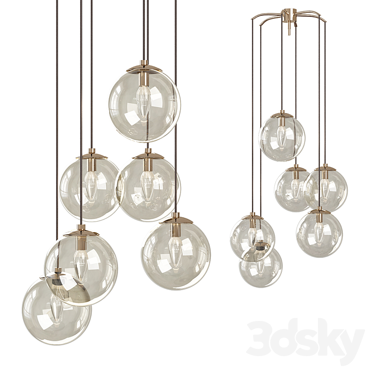 Cascade with Seven Hand Blown Globes - Pendant light - 3D model