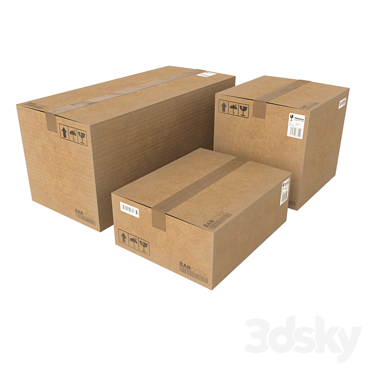 Cardboard boxes (3 pcs.)(low poly) - Miscellaneous - 3D model