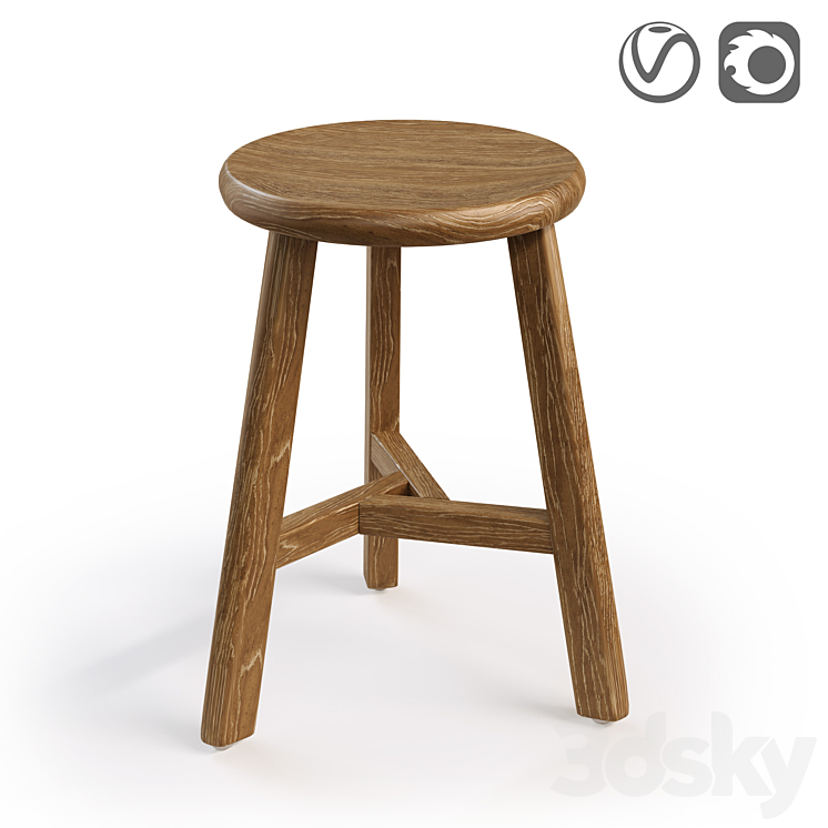 Solid elm stool, ASAYO - Chair - 3D model