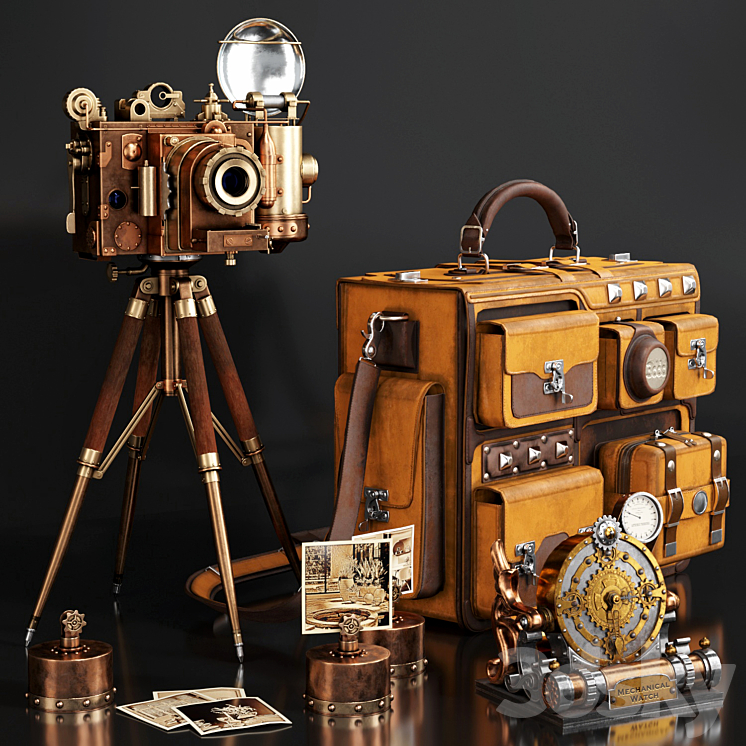 Steampunk Camera set - Decorative set - 3D model